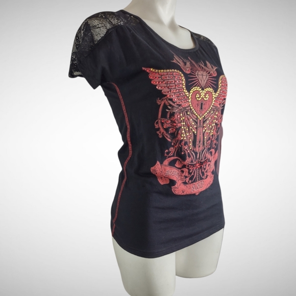 Rebel Soul | Tops | Rebel Soul Y2k Style Black Red Short Sleeve Top Med ...